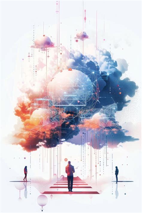 abstract digital art concept with cloud computing and human interaction