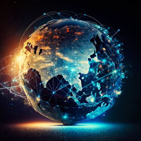 globe with connected lines and dots around it generative ai stock