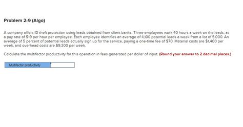 Solved Problem 2 9 Algoa Company Offers Id Theft