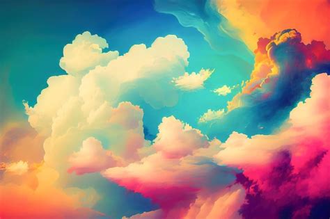 Anime Nubes Flores Arco Iris Ia Generativa Foto Premium