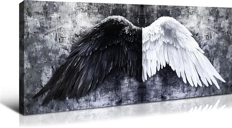 AVOI Large Black And White Canvas Wall Art Angel Wings Wall Art Decorative Painting Modern