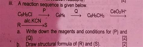 Iii A Reaction Sequence Is Given Below Filo