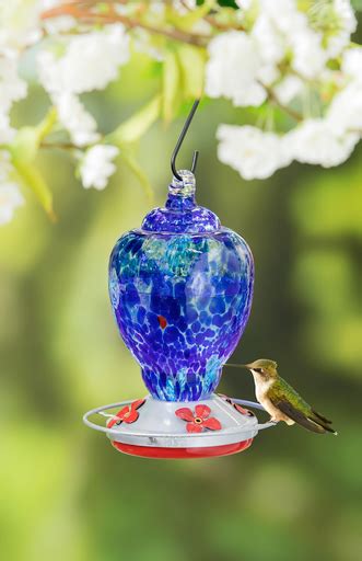 Blue Speckled Art Glass Hummingbird Feeder Shop Now The Last Straw