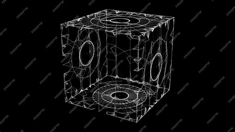 premium vector abstract black scifi cube with particle and line