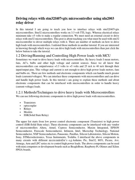 Driving Relays With Stm32f407vgtx Microcontroller Using Uln2003 Relay