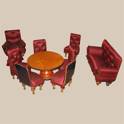 Antique French Doll Silk Burgundy Parlor Suite Ruby Lane
