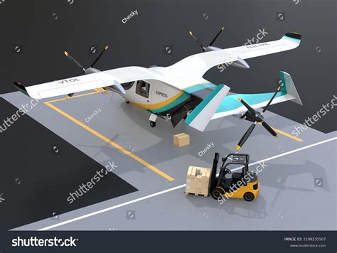 항구에서 충전되는 전기 Vtol 화물 운송 스톡 일러스트 2198235507 Shutterstock