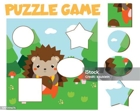 숲에서 만화 고슴도치 유아를위한 퍼즐 조각과 완전한 그림을 일치합니다 어린이를위한 교육 게임 0명에 대한 스톡 벡터 아트 및 기타 이미지 Istock