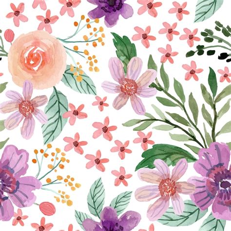 Premium Vector Creamy Rose And Soft Purple Floral Watercolor Seamless