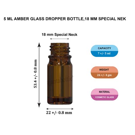 5 Ml Amber Glass Dropper 18 Mm Special Neck Ajanta Bottle Pvt Ltd
