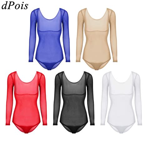 Woman Sexy See Through Bodysuit Long Sleeve One Piece Swimsuit Women