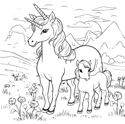 어린이 들 을 위한 유니콘 색채 페이지 프리미엄 벡터