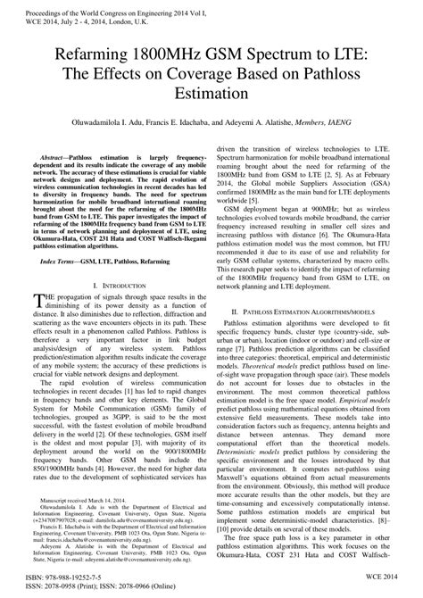 Pdf Refarming 1800mhz Gsm Spectrum To Lte The Effects On Coverage Based On Pathloss Estimation