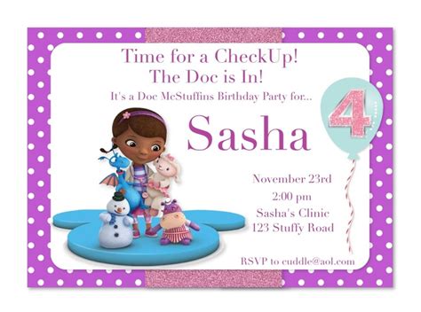 Doc Mcstuffins Customized Invitations 500 Via Etsy Doc