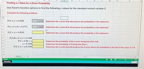 Solved Use Excel S Function Options To Find The Following Z Chegg