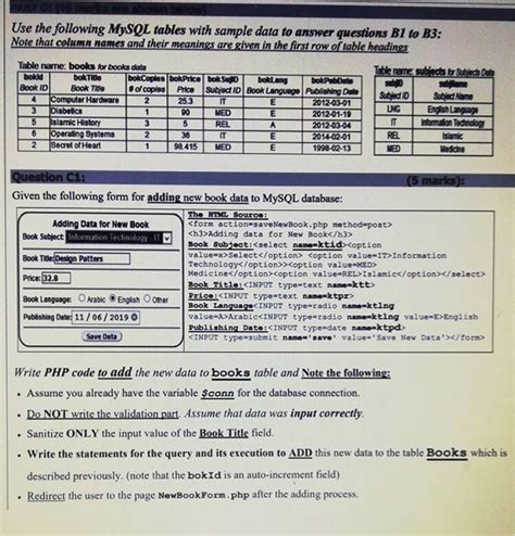 Solved Use The Following Mysql Tables With Sample Data To
