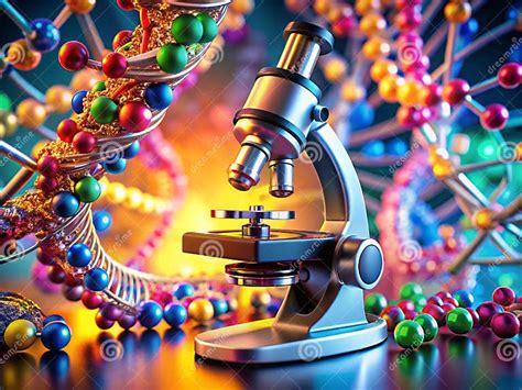 Colorful Dna Model Under Microscope A Detailed View Of Molecular Structures For Education And