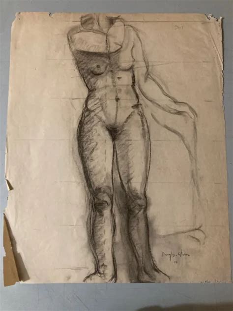 Beautiful Drawing Charcoal Paper Naked Woman Erotic Jean Dreyfus