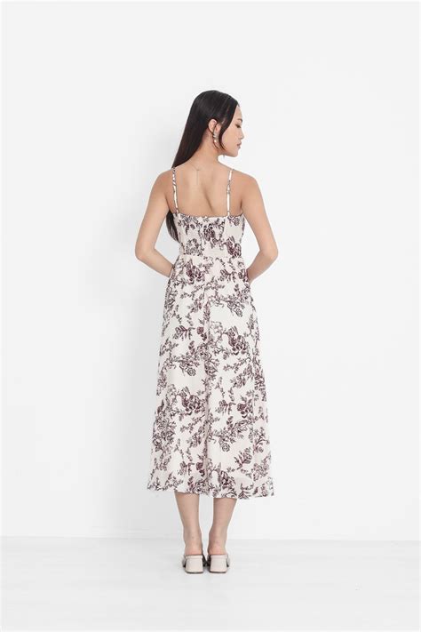 Tpz Elena Ruched Midaxi Dress In Toile De Happiness Ivory Wine