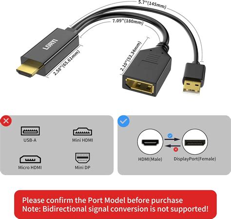 Loryi Hdmi To Displayport Adapter 4k 60hz With Usb Power Hdmi Input To