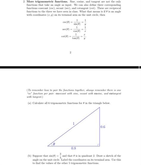 Solved More Trigonometric Functions Sine Cosine And Chegg