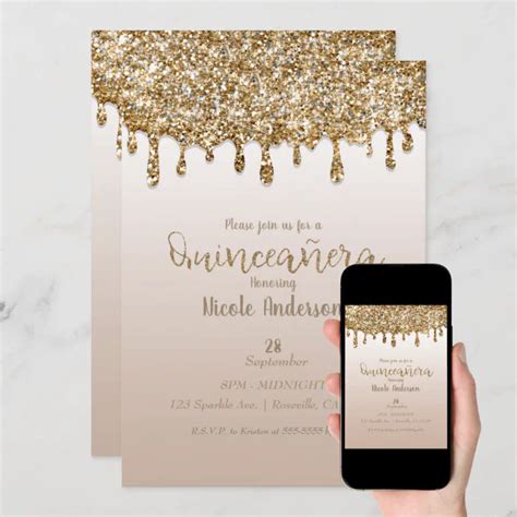Glam Gold Glitter Drip Quinceañera 15 Birthday Invitation Zazzle