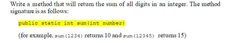 solved write a method that will return the sum of all digits