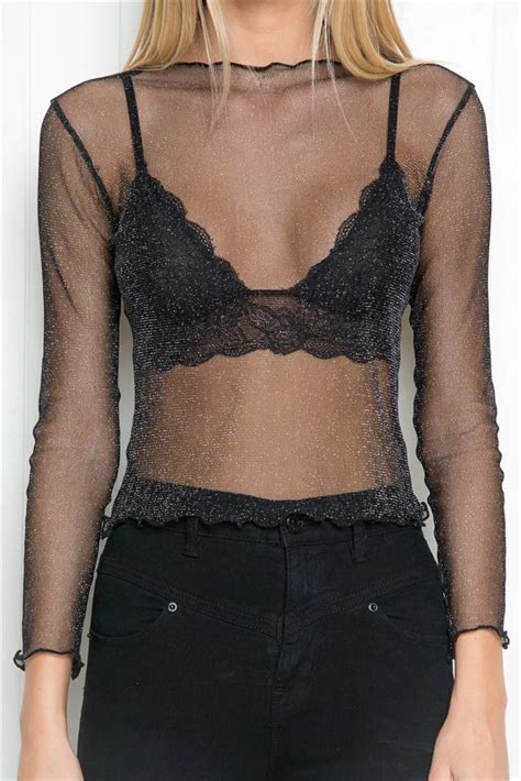 Sexy Net Yarn Long Sleeve T Shirt Shodg