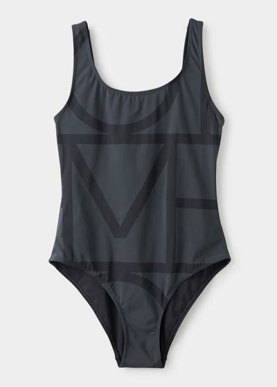 Totême Monogram High Leg One Piece Swimsuit In Black Monogram Modesens