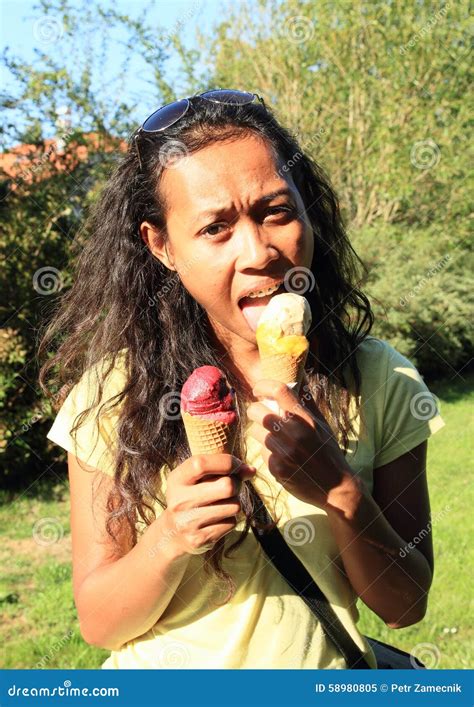 Girl Licking Ice Cream Stock Image Image Of Smile Hold 58980805