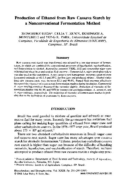 Pdf Production Of Ethanol From Raw Cassava Starch By A