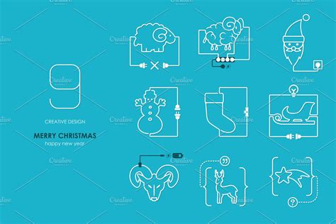 细线风格圣诞节图标 Connection flat design Christmas 云瑞设计