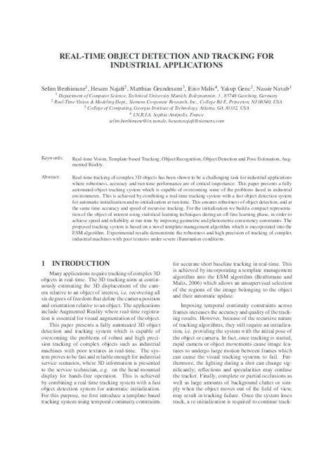 Pdf Real Time Object Detection And Tracking For Industrial Applications