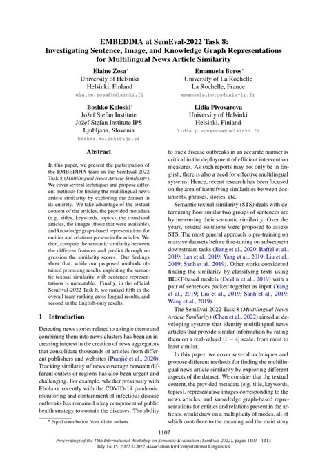 Pdf Embeddia At Semeval 2022 Task 8 Investigating Sentence Image