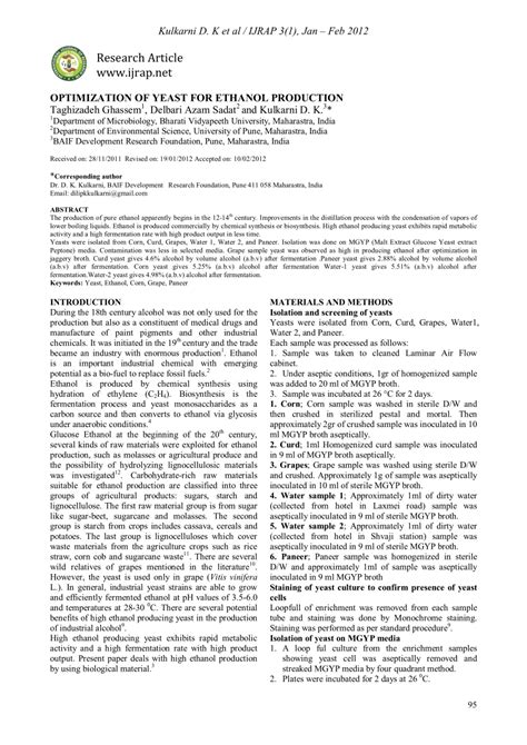 Pdf Optimization Of Yeast For Ethanol Production