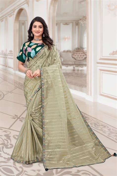 Parvati Fabrics Ladies Modern Organza Saree Speciality Easy Wash At