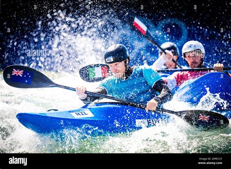 Finn Butcher Of New Zealand Competes In Mens Kayak Cross Quaterfinal