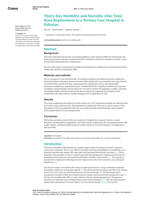 Pdf Thirty Day Morbidity And Mortality After Total Knee Replacement