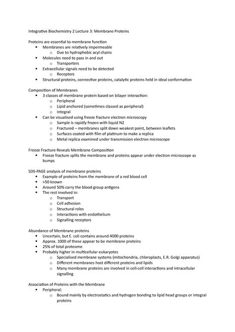 Lecture 3 Notes Membrane Proteins Integrative Biochemistry 2