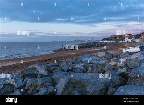 View Along Felixstowe Beach Towards Landguard Point And The Docks