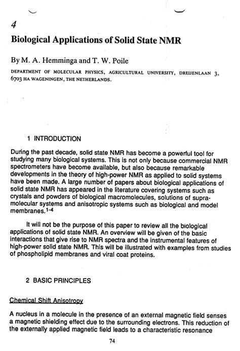 Pdf Biological Applications Of Solid State Nmr