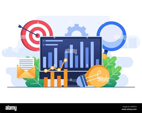 Business Performance Data Analysis Flat Illustration Concept Search Engine Optimization Market