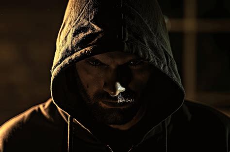 Menacing Silhouette Of Hooded Man In The Shadow Premium Ai Generated