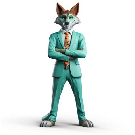 Premium Photo Friendly Anthropomorphic Coyote In Green Turquoise Suit