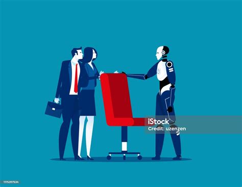 비즈니스 사람들과 로봇은 작업 의자를 위해 싸우고 있습니다 개념 비즈니스 경제 벡터 그림입니다 투쟁 도전 경영자에 대한 스톡