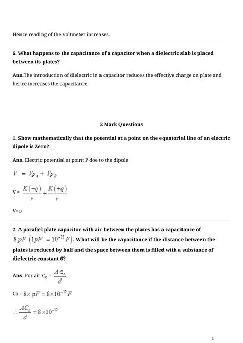 Solution Cbse Class 12th Important Questions Chapter 2 Electrostatic Potential And Capacitance