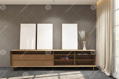 3d Render Of Scandinavian Drawer Cabinet Side The Window With