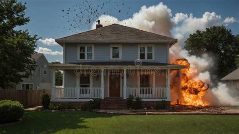 Downtown Home Explotion In His Backyard Stock Illustration
