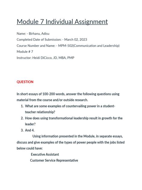 Module 7 Assignment Part 2 Answers Pdf