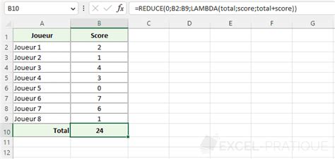 Fonction Excel Reduce